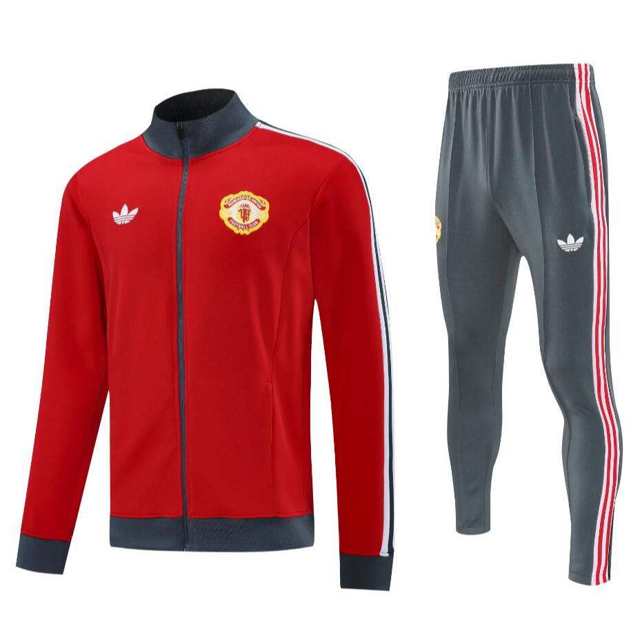 24-25 Manchester United red long sleeve full zipper tracksuit men's ...