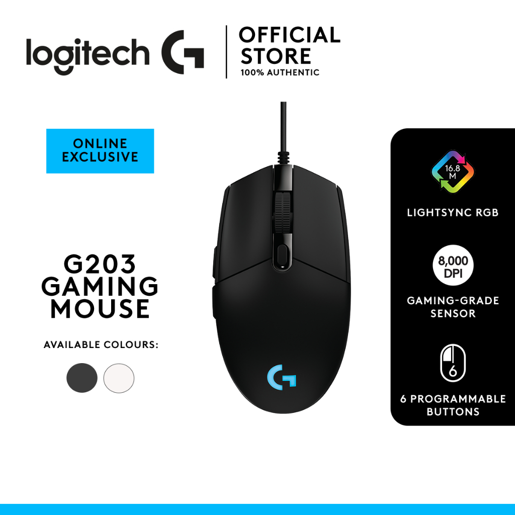 Logitech Gaming Mouse G203 2nd Gen 8,000 DPI, Rainbow Optical Effect ...