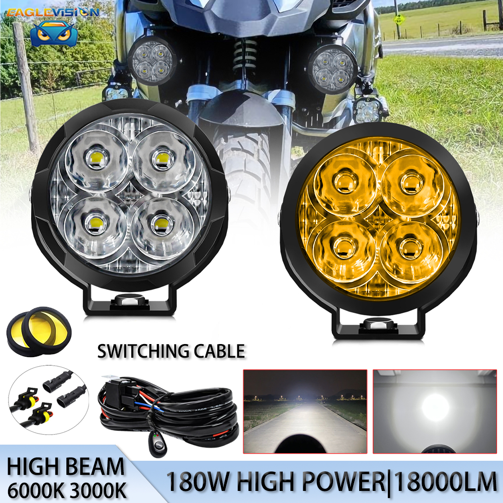 【EAGLEVISION】 M11 motorcycle high power round 4 beaded light (yellow ...