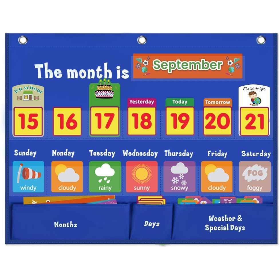 Weekly Calendar with Weather Pocket Chart Elementary for Classroom Home ...