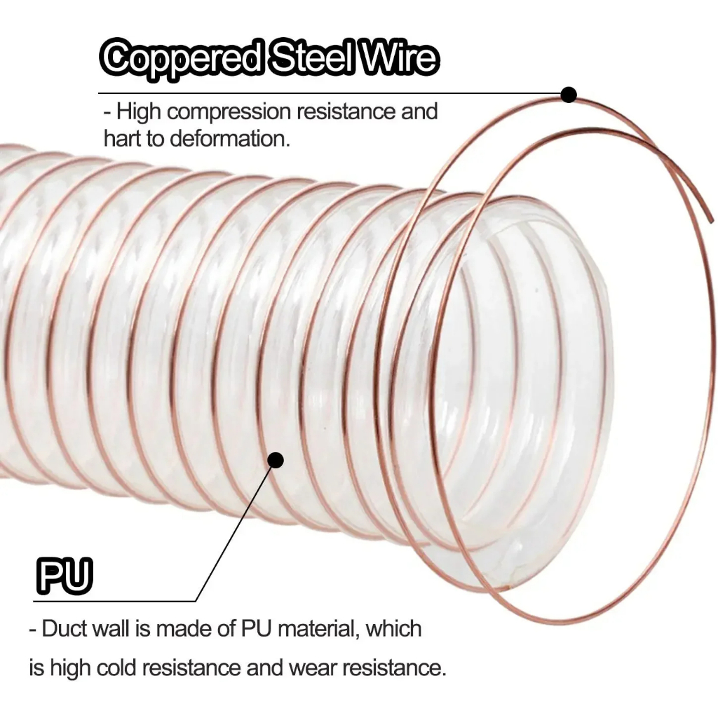 1M Transparent PU Polyurethane Air Duct Tube Copper Plated Steel Wire ...
