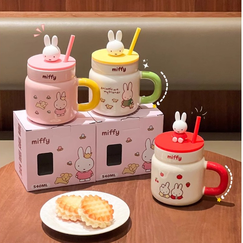 Miffy Mug Rabbit with Lid and Straw Cup Cartoon Ceramic Water Cup 550ML | Shopee Malaysia