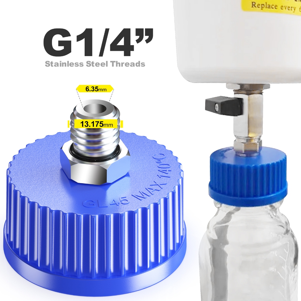 GL45 Liquid Media Cap with 1/2” G / 1/4G" Stainless Steel Threads for ...
