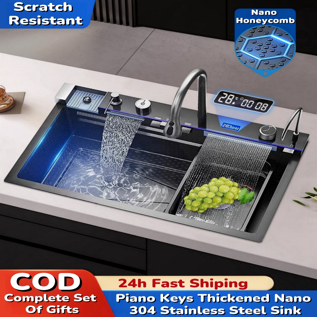 Kitchen Sink Honeycomb Flying Rain Large Single Waterfall Sink 304 ...