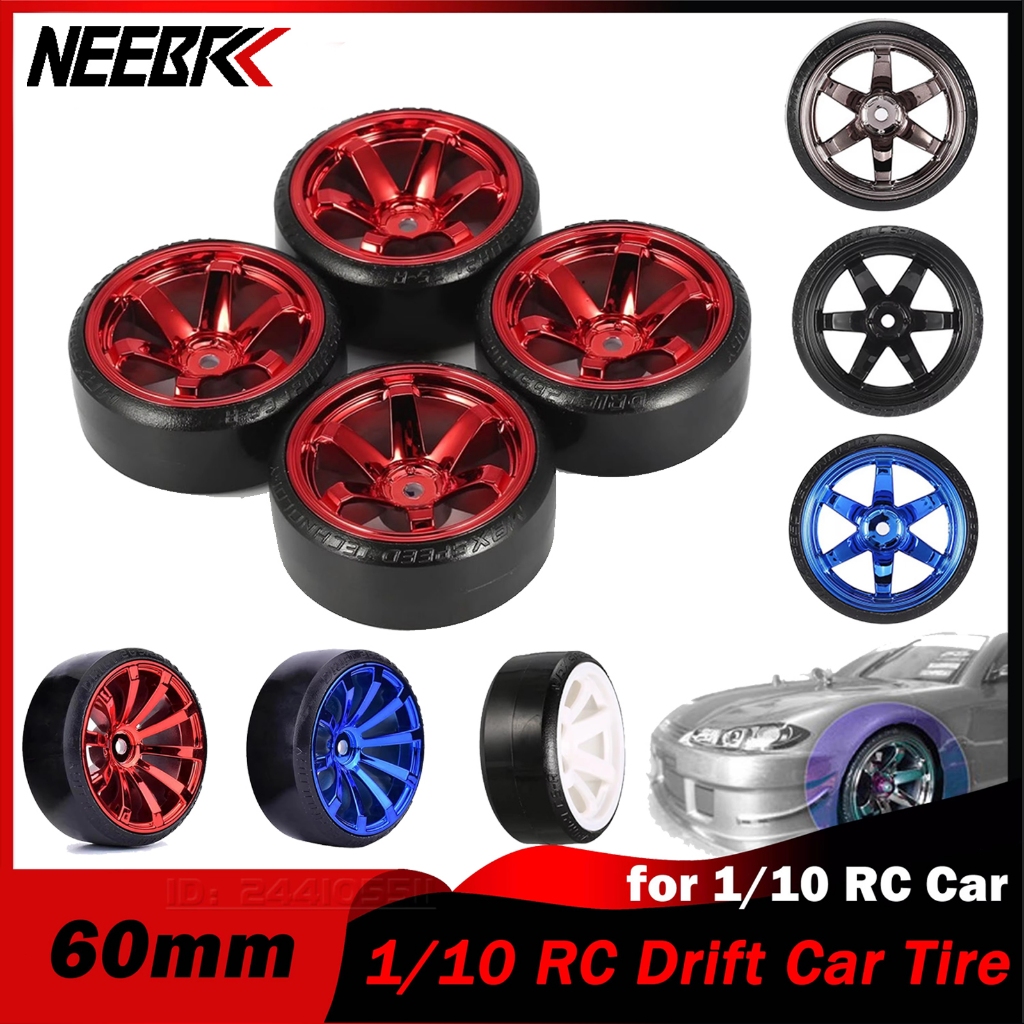 NEEBRC 4PCS 60mm 1/10 RC Drift Car Tire Set Hard Plastic Wheel Hub Rim ...