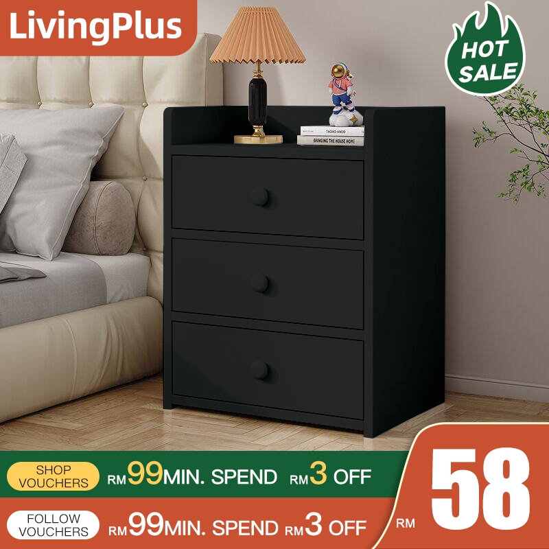 Side Table 3 Drawer Black Bedside Table Meja Tepi Katil Coffee Table ...