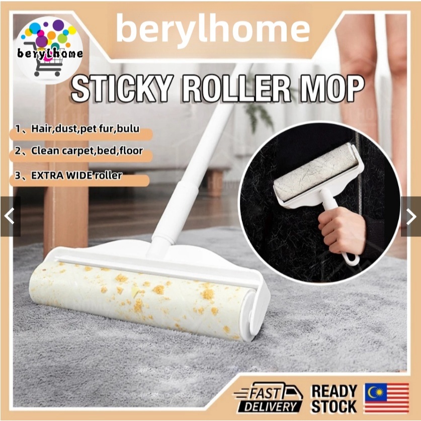 🐈 Sticky Lint Roller 24CM-Mop Cleaning Roller Stick+10 Roll Pet Hair ...