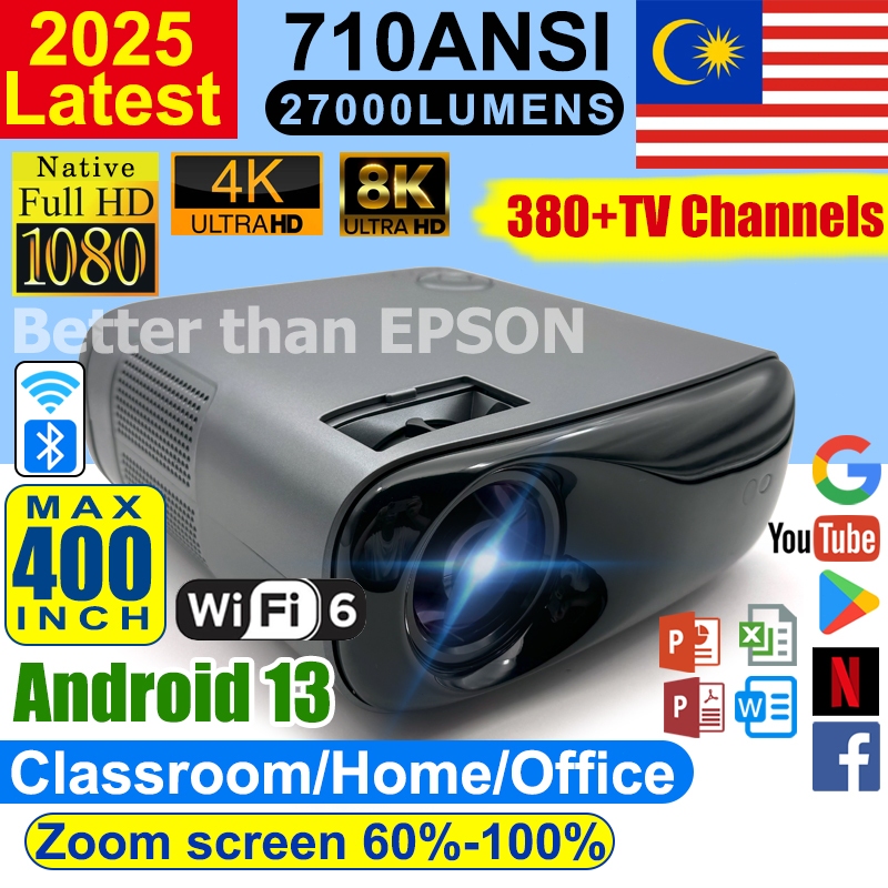 💥Ready Stock💥 Classroom Smart LCD Projector Android 9.0 13 4K 8K LED ...