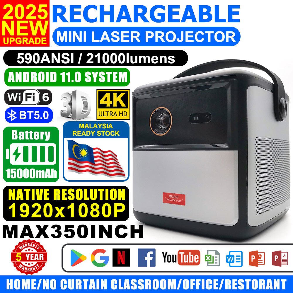 5 Years Warranty Smart Mini Projector 4K DLP 3D Android WiFi Full HD ...