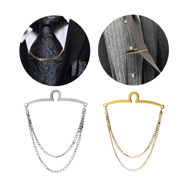 HO Men Tie Chain Double Chains Shirt Blouses Necktie Link Chain Buckle ...