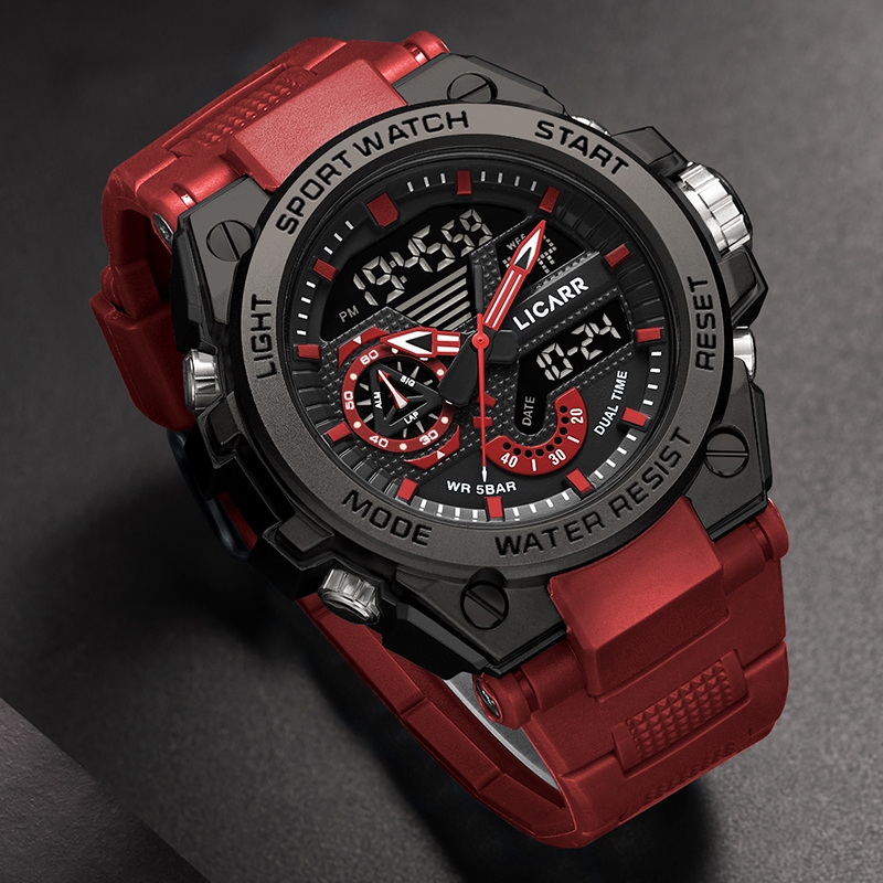 LICARR Brand Men's Watch Dual Display Original Waterproof Sports Trend ...