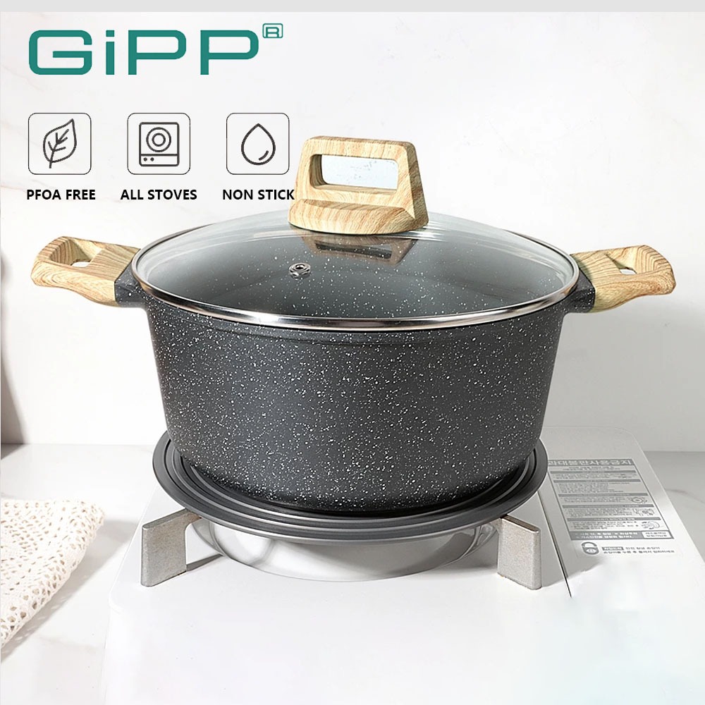 GiPP Granite Cookware Stockpot, 24/28cm non-stick stockpot with lid, compatible with all ...
