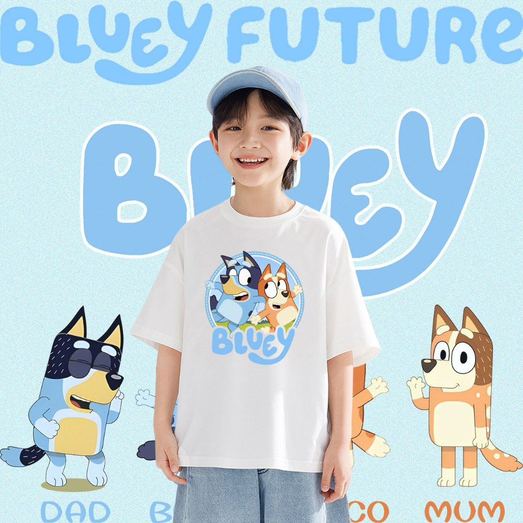【COD】Cute Bluey Baju Graphic 100-150cm Children's T-shirt Cotton Round ...