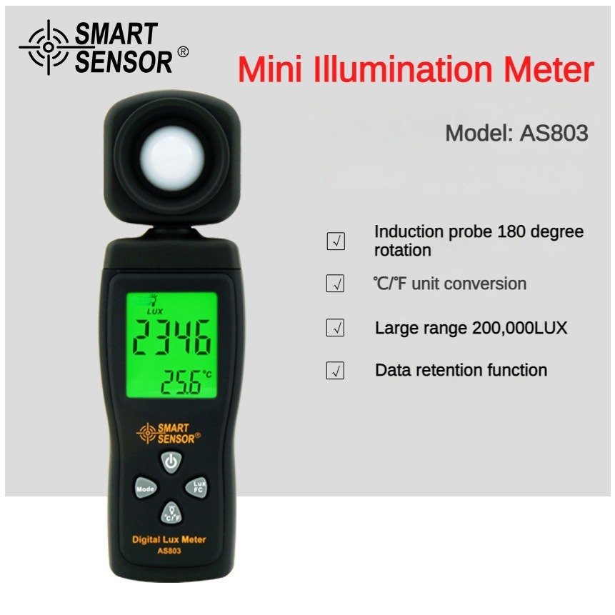 Smart-Sensor Mini Illumination Meter, Large range 200000LUX, Induction ...