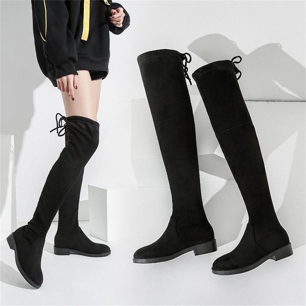 Size 35-42 Long boots over the knee, women's suede flat bottomed ...