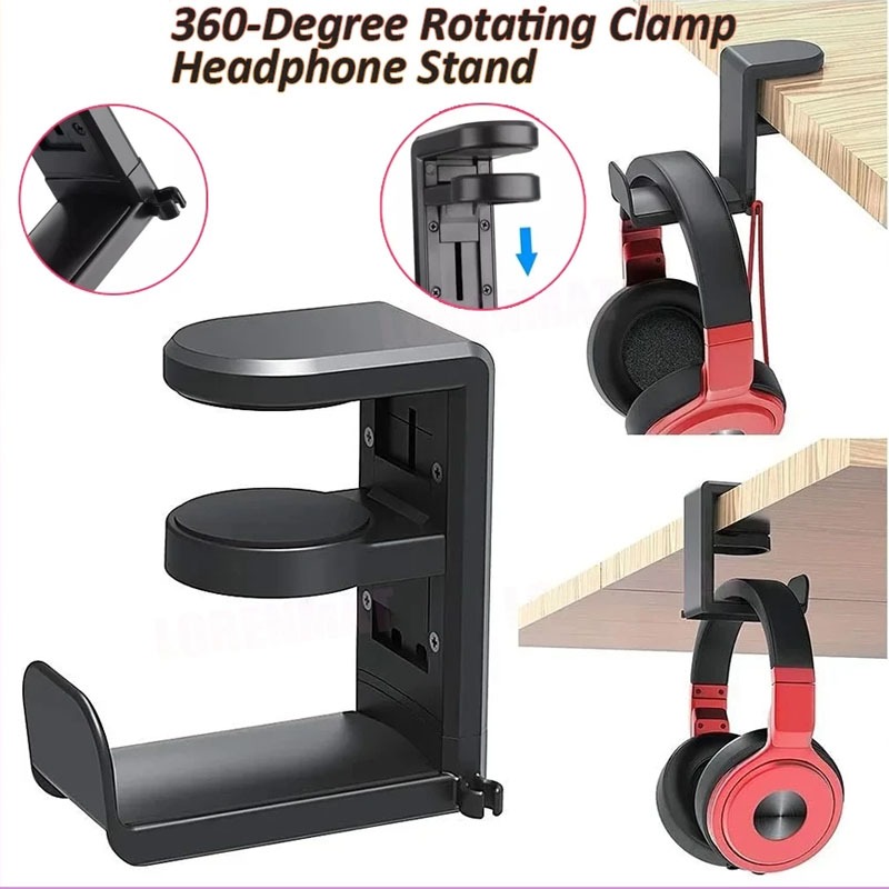 360° Rotating Headphone Stand Desktop Headset Holder PC Gaming Headset ...