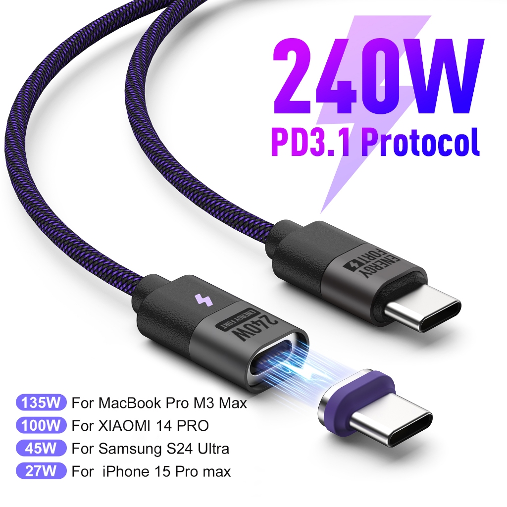 PD240W Max Magnetic Fast Charging Cable with 2-Type Input Port 3-Type ...