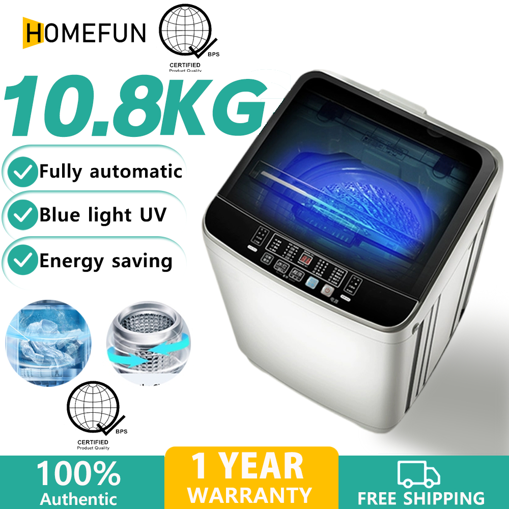 HOMEFUN 10.8KG Automatic Washing Machine With Mini Dryer Mesin Basuh Inverter Front Load Washer ...