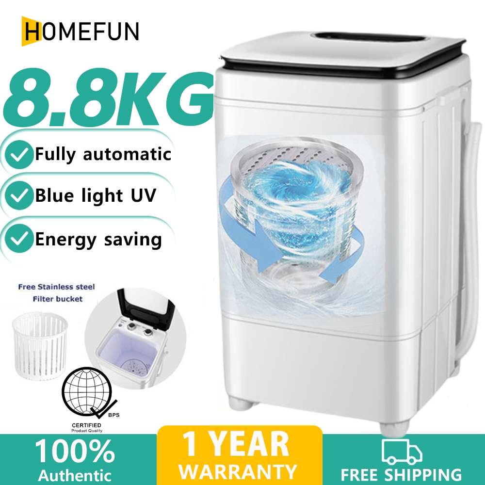 HOMEFUN 8.8KG Semi-Automatic Electric Mini Washing Machine With Dryer Portable Mini Washing ...
