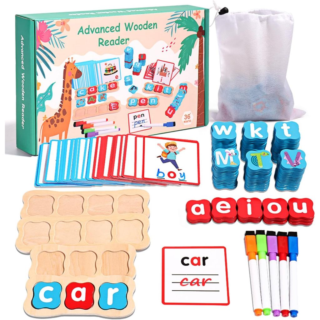Wooden CVC Word Game, Writing & Spelling Flash Cards, Kindergarten ...