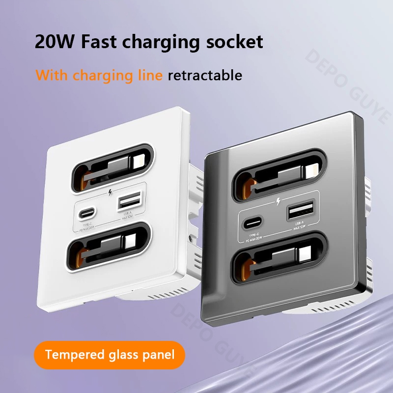 DepoGuye White Universal Smart Socket With Telescopic charging line 20W ...