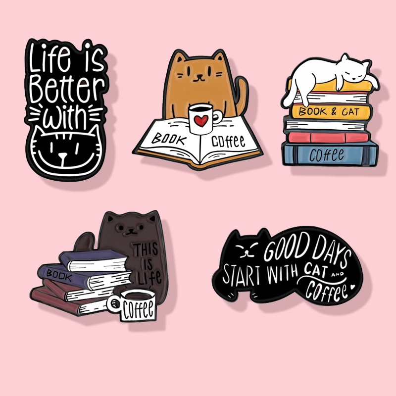 Creative Animal Enamel Brooch Cat English Alphabet Book Enamel Pin ...