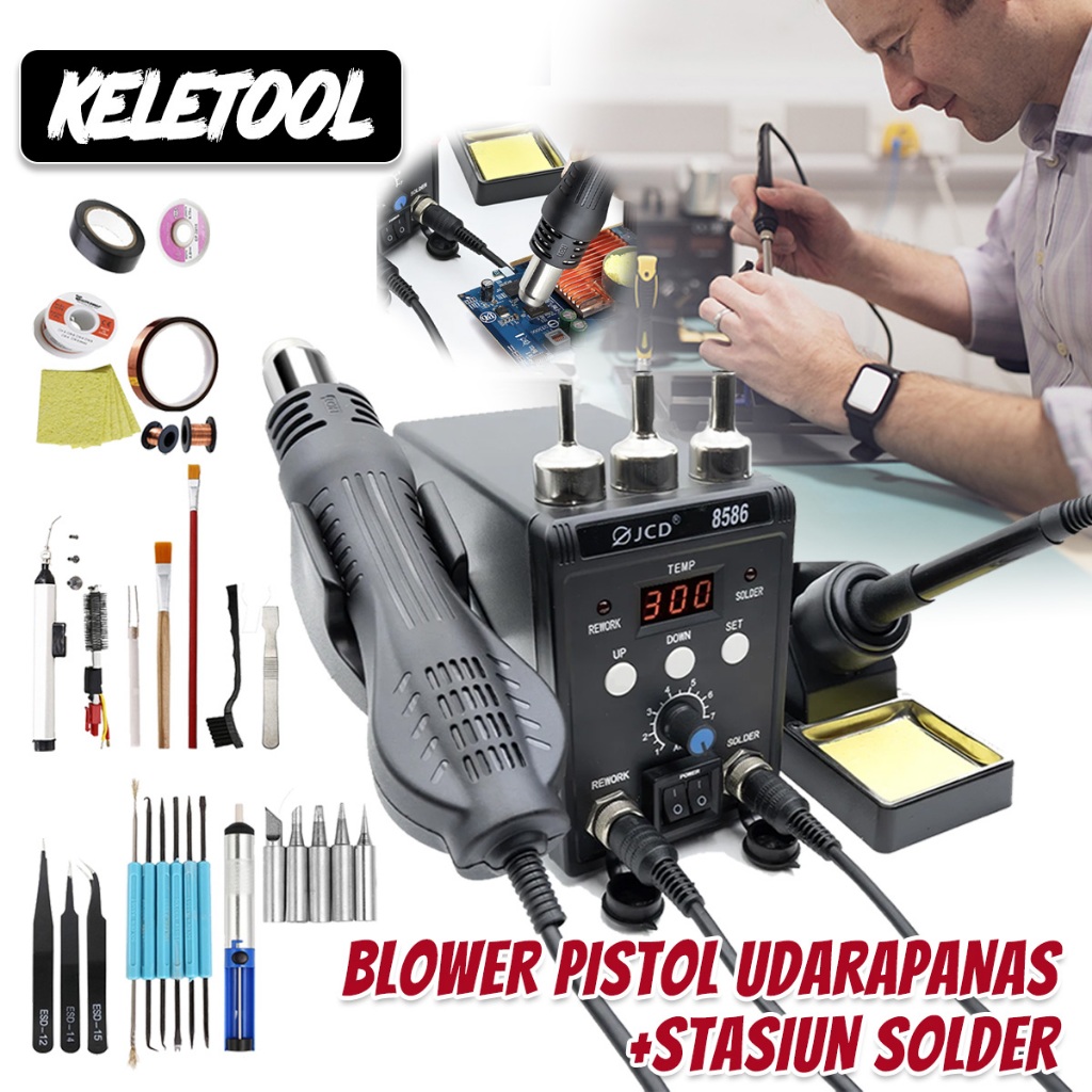 Soldering gun SMD Rework Soldering Station 8586 1500W Soldering Iron Hot Air Heat Gun For ...