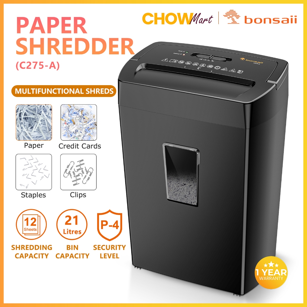Bonsaii C275-A/12-Sheet Cross Cut/Paper Shredder/21L/Home Office Heavy Duty Shredder/High ...