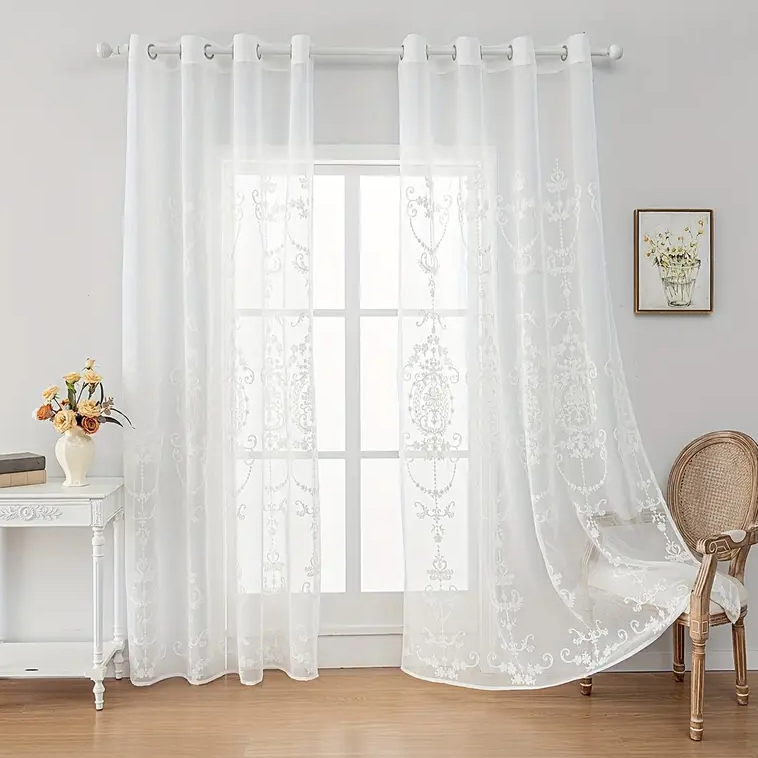 Embroidered white sheer curtain for living room Langsir Simi day ...