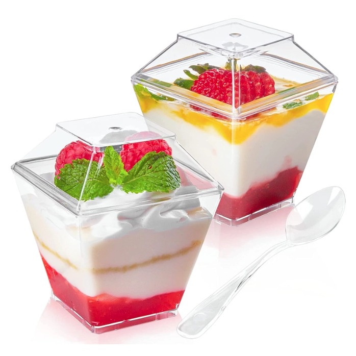 100PCS 60ML Transparent Dessert Cu Hard Plastic Trapezoid Square ...