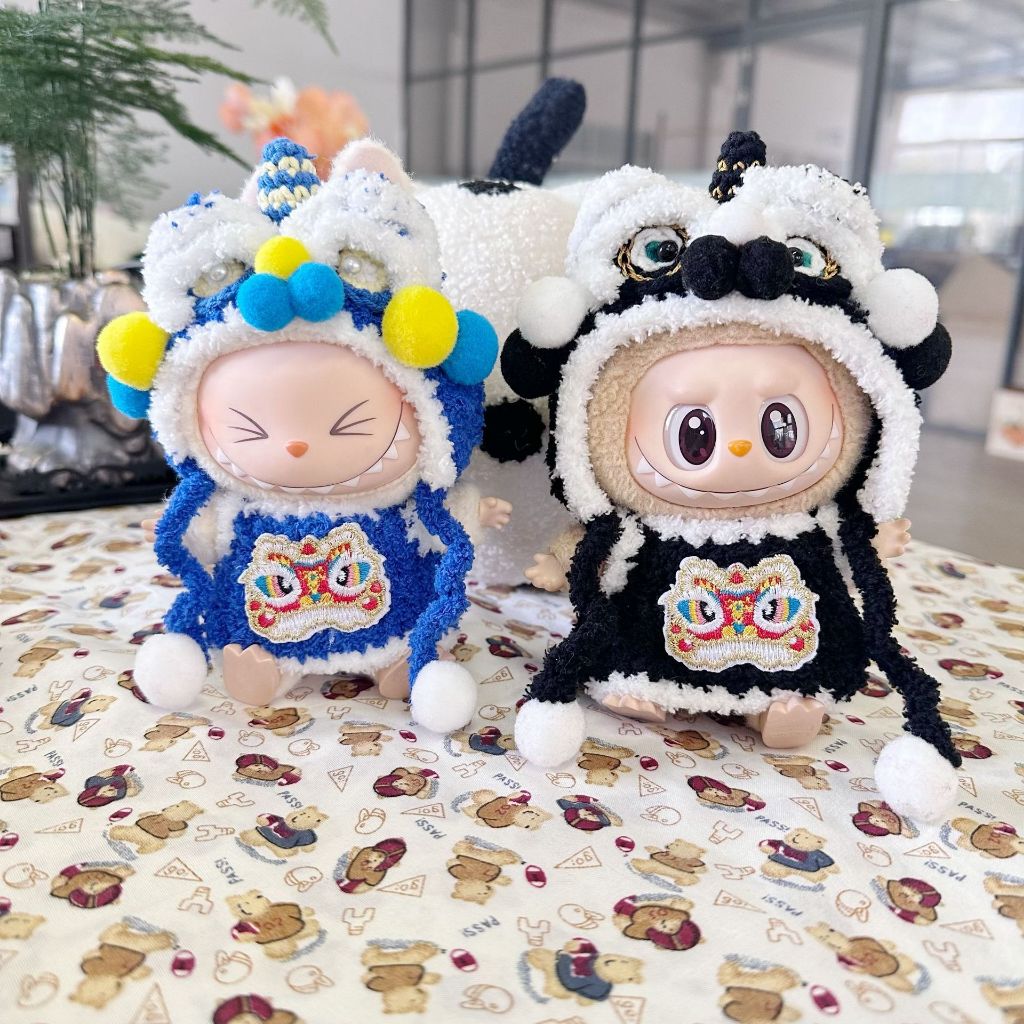 For 17cm Labubu Macaron Velvet Doll New Year Lion Dance Set Pink Gentle ...