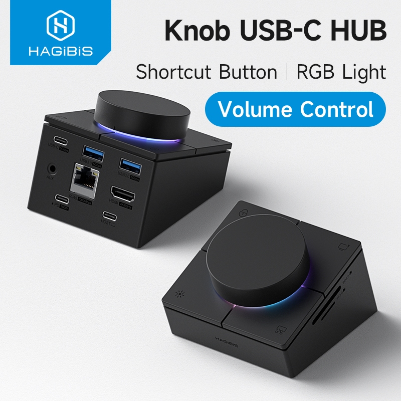 Hagibis Knob USB C Hub With 4K60Hz HDMI 100W PD Shortcut Buttons Type-C Docking Station Volume ...