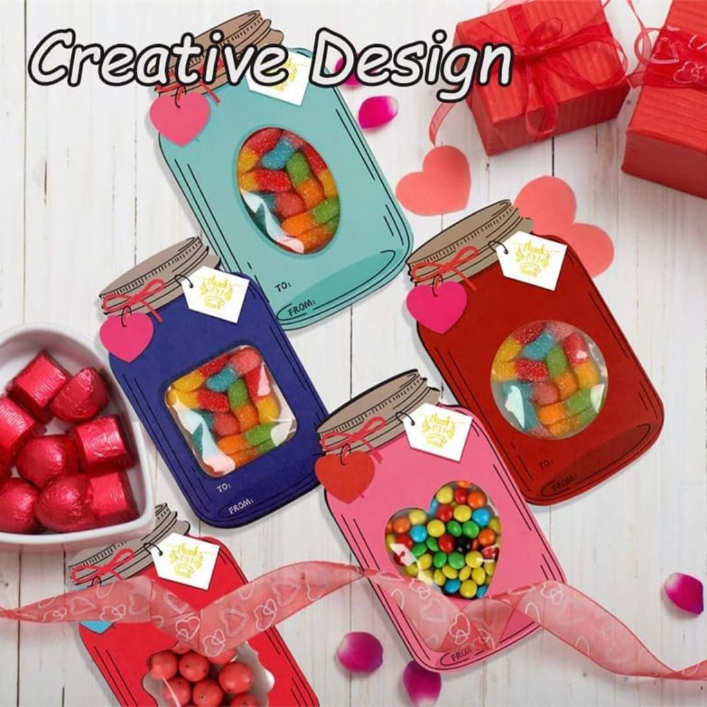 Mason Jar Valentines Day Cards,50 Pack Mason Jar Valentine Cards for ...