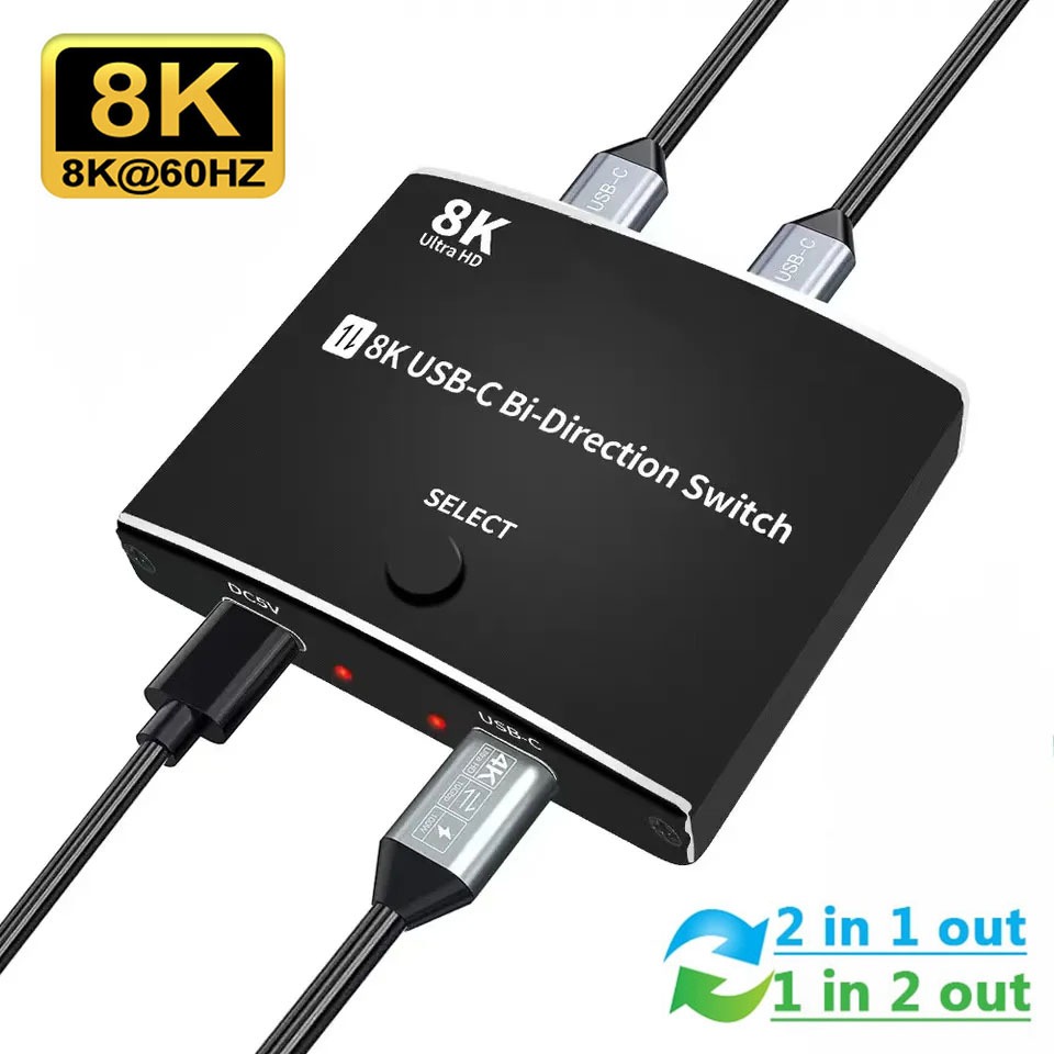 8k Usb C Switch Distributor Bi Direction 1x2 2x1 Splitter Video Converter Type C Two Way
