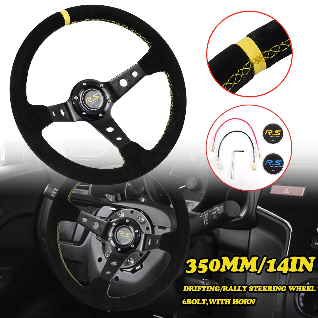 Universal 14inch 350mm Sport Steering Wheel Racing Type Suede Deep Dish ...