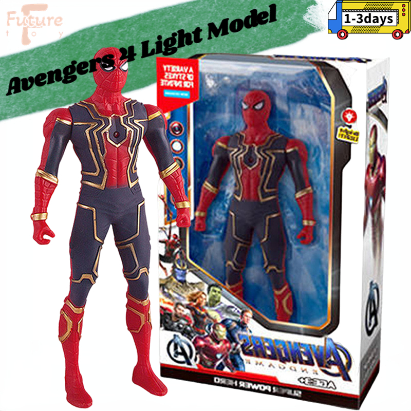 (Malay spot) Marvel action figure model Iron Man Spider-Man 17cm light ...