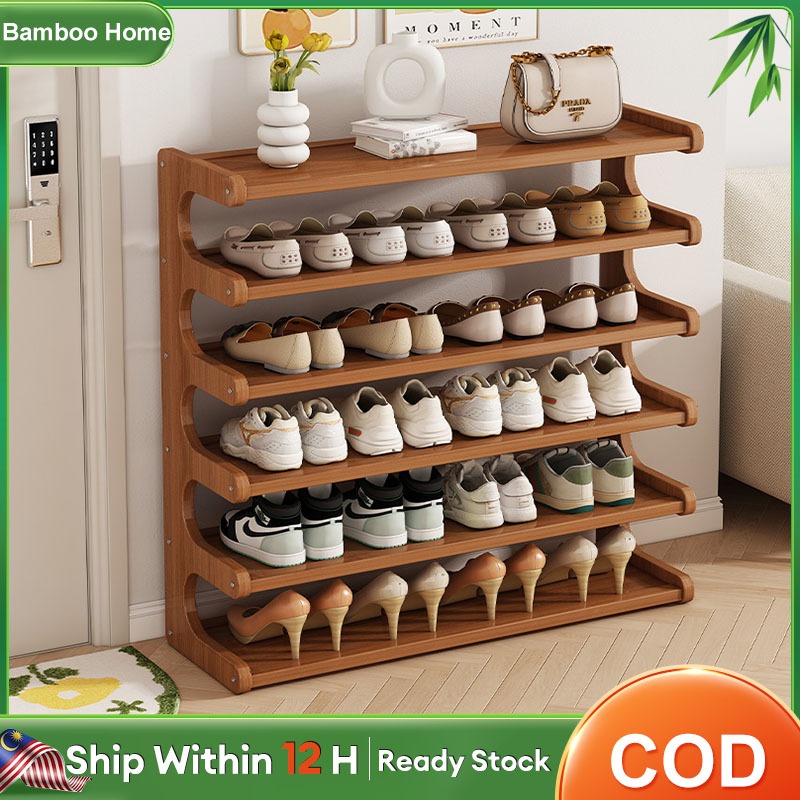 Shoe Rack Rak Kasut Kayu 2/3/4/5/6 Layers Rak Kasut Bertutup Organizer ...