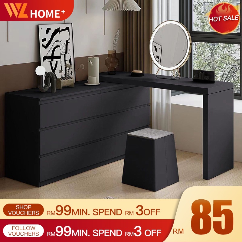 Black Dressing Table Makeup Table LED Mirror DIY L Shape Table ...