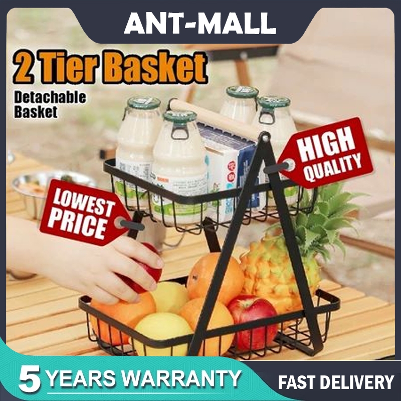 2 Tier Metal Onion Rack Fruit Basket Vegetable Storage Kitchen Rack ...