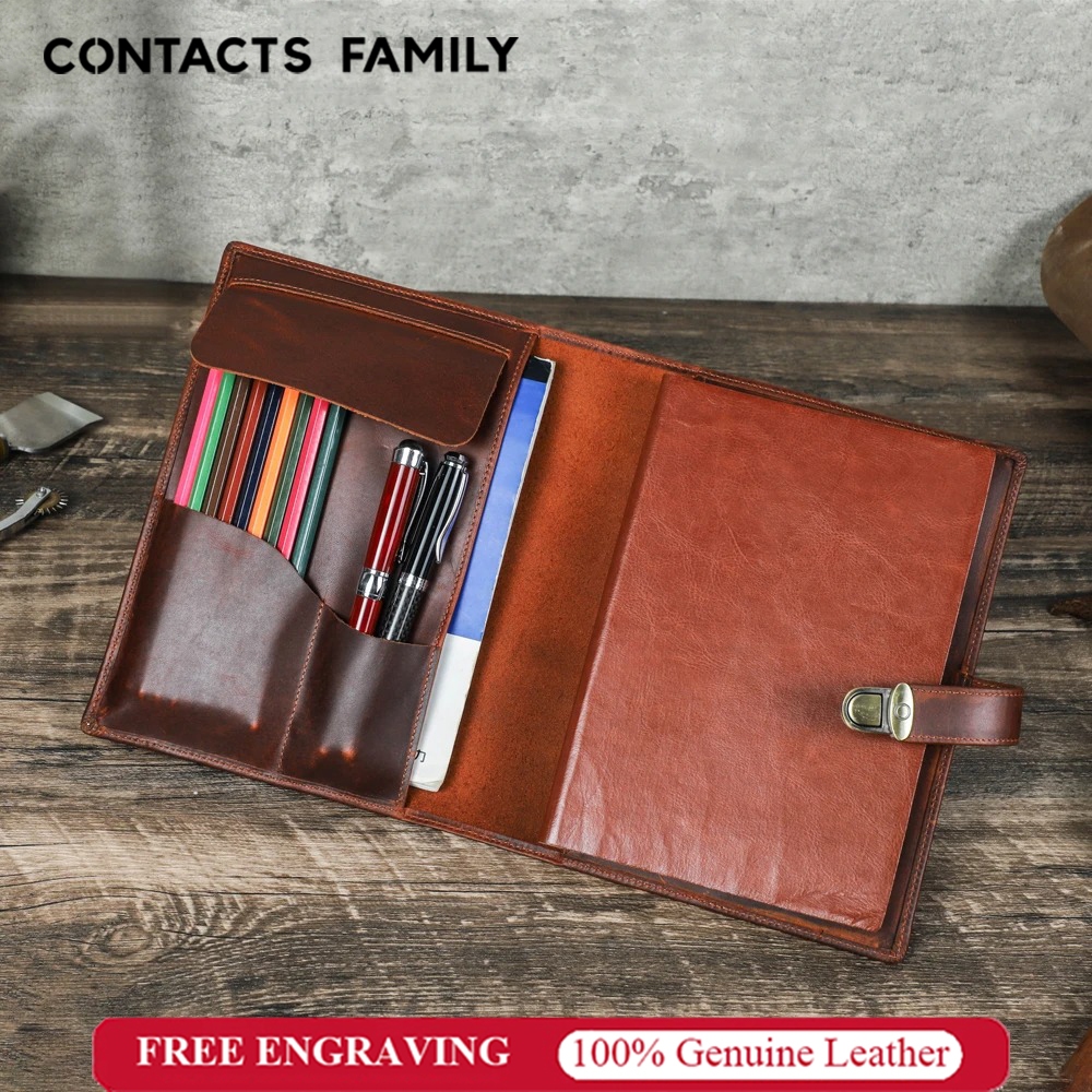 CONTACTS FAMILY Genuine Leather Notebook A5 Cover Case with Pen Holder ...