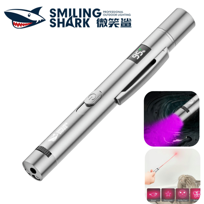 SMILING SHARK LED Pen Light Torch Light 3in1 Laser Pointer 365nm UV Light White Light Flashlight ...