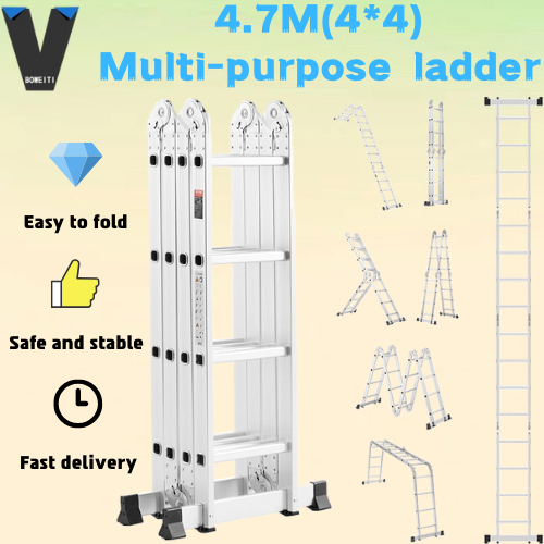 Boweiti 4.7m Aluminum Folding Ladder Folding Ladder 4x4 Folding ...