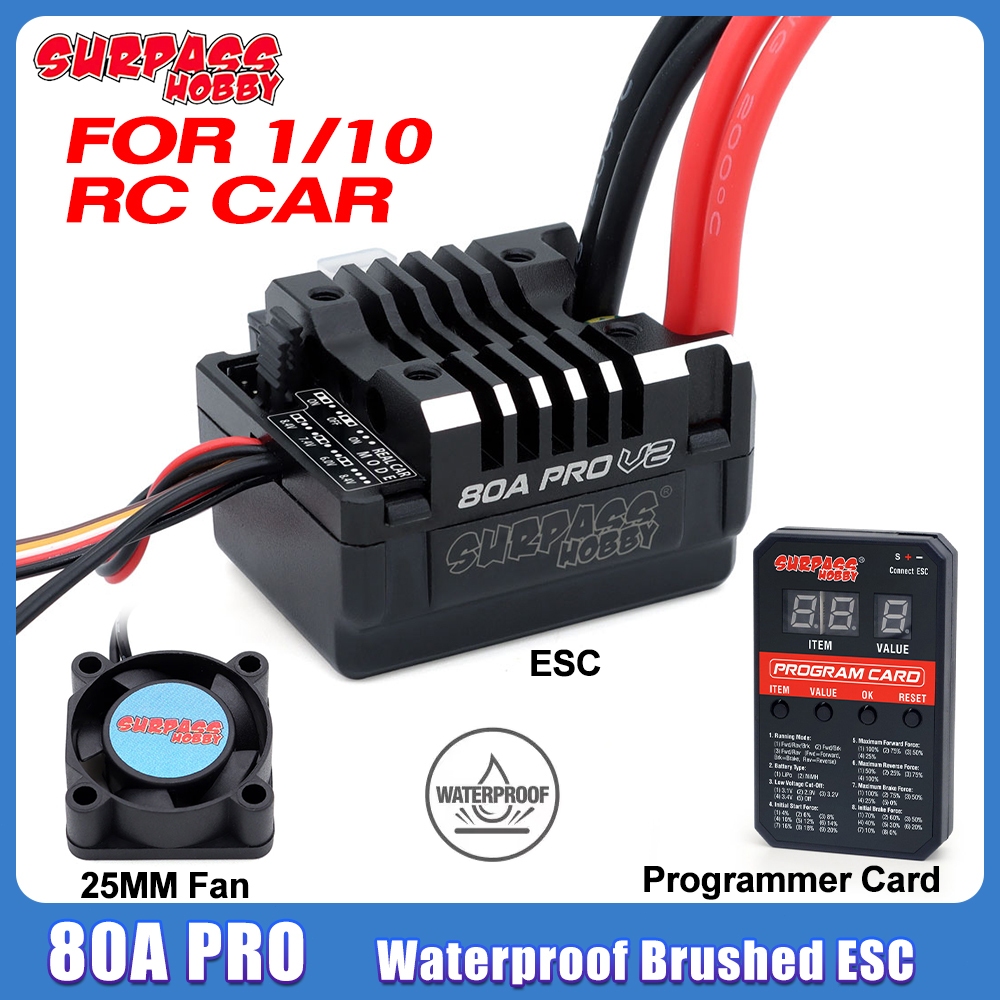 SURPASS HOBBY New 80A Brushed ESC Waterproof For RC 1/10 Crawler ...