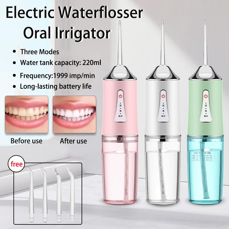 220ML Electric Teeth Cleaner Portable Water Flosser With 3 Modes 4 Jets Rechargeable Dental Oral ...