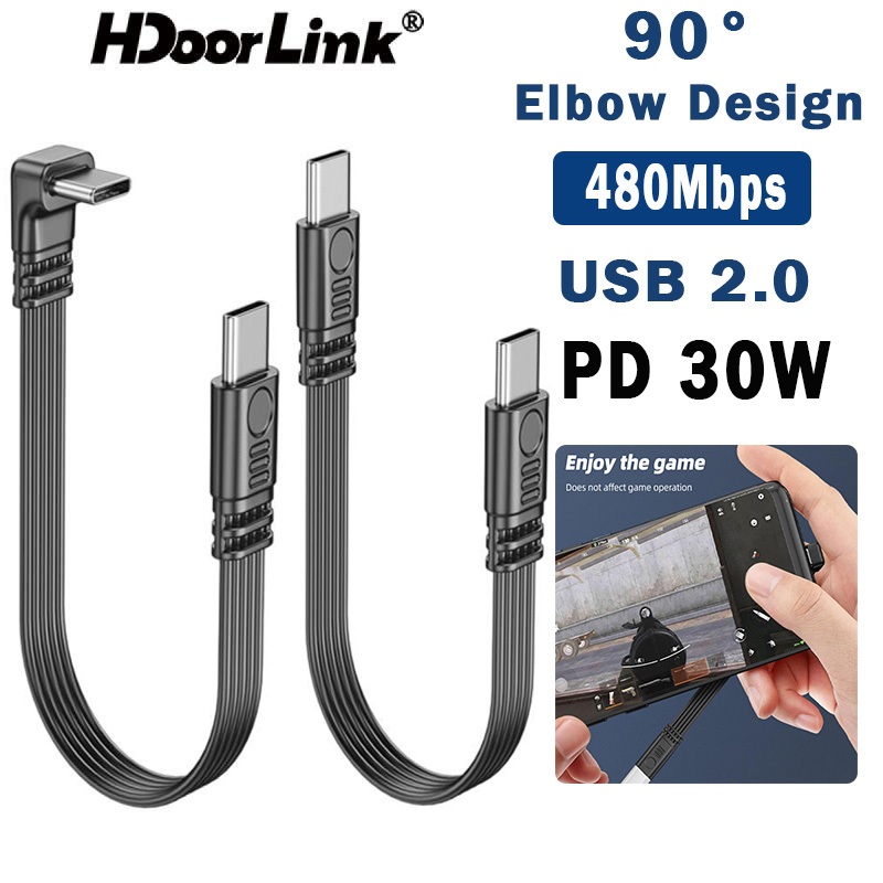 HdoorLink PD30W USB C Short Cable Type-C 90° Elbow Extension Cable USB ...