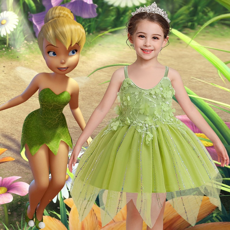 Tinker Bell Tiana Princess Dress Elf Costume Girls Fairy Birthday Party ...