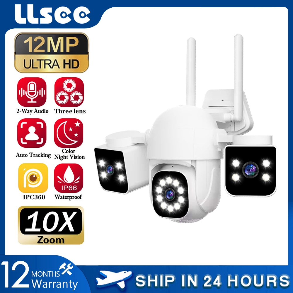 LLSEE 6K three lens three screen 12MP 10x zoom home outdoor 360 camera waterproof wireless WIFI ...