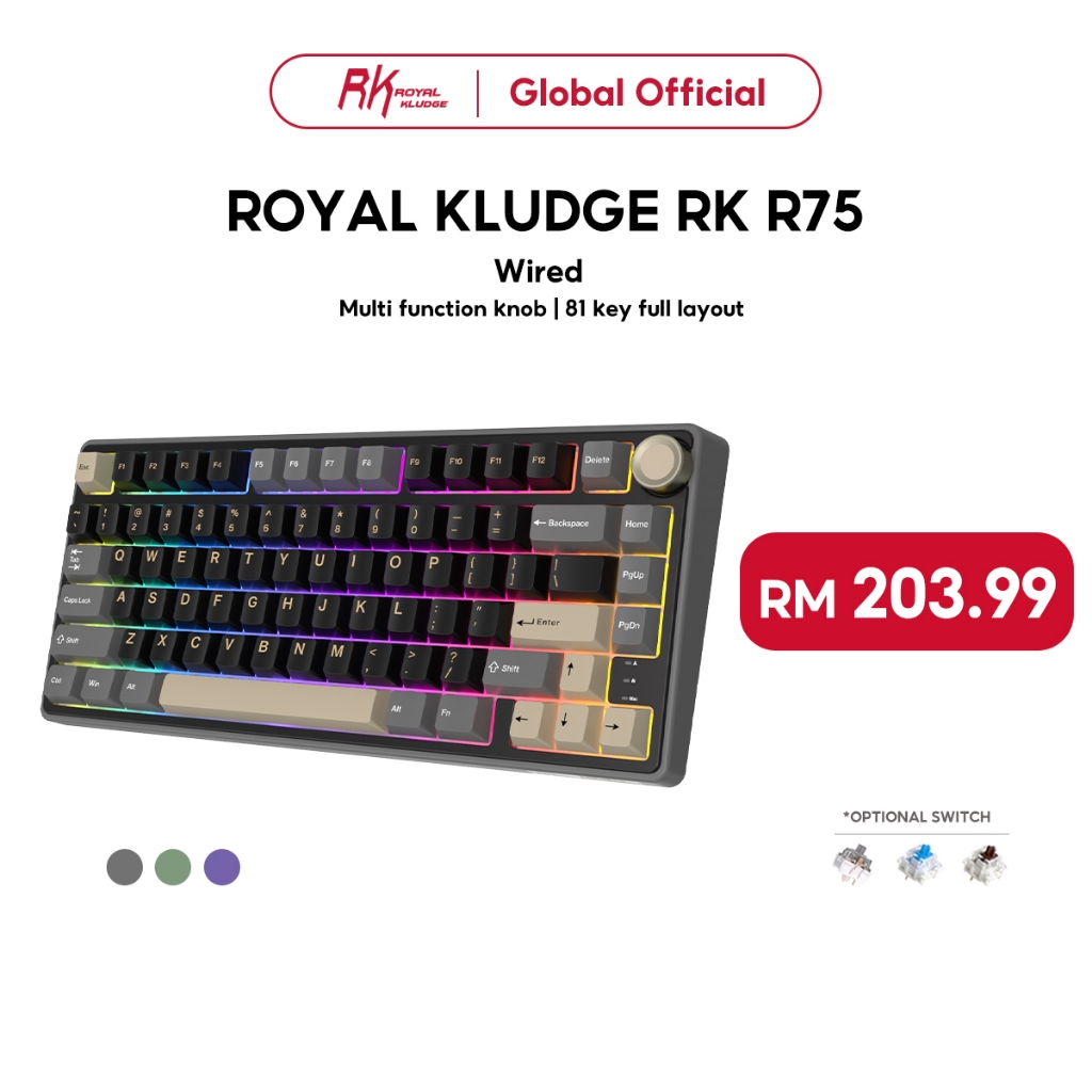 New RK Royal Kludge RKR75 Phantom 80 Key Gasket Wired Mechanical ...