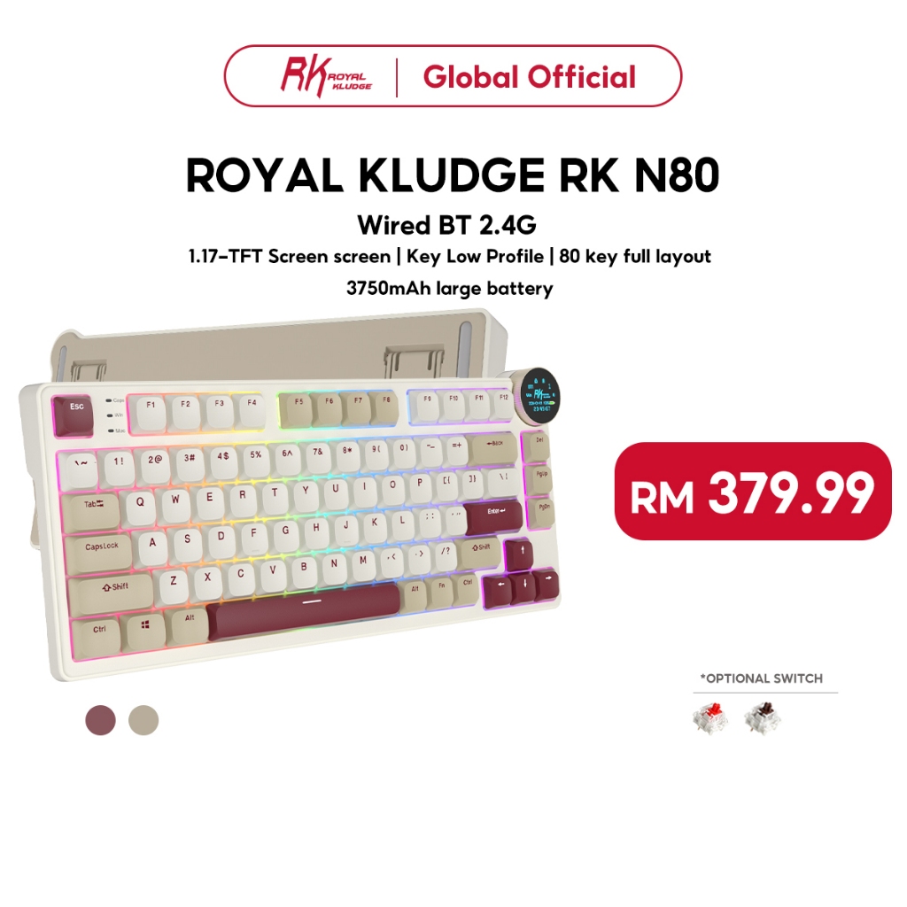Royal Kludge RK N80 Rosy Clouds 80 Key Low Profile Tri-Mode RGB Wired ...