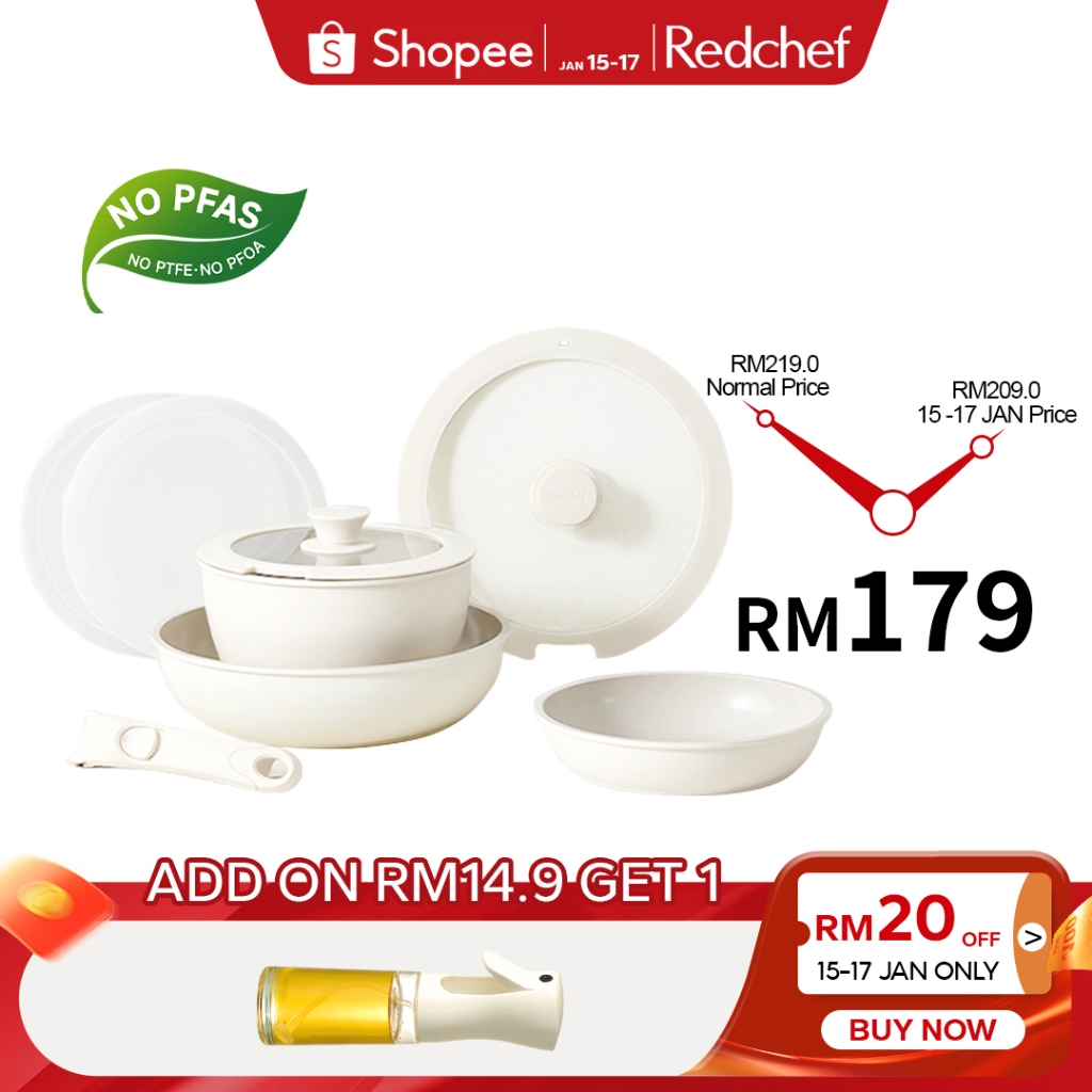 Redchef Nonstick Ceramic Rock Cookware Set Handle Removable (8Pcs) Non Toxic, PFAS& PTFE& PFOA ...